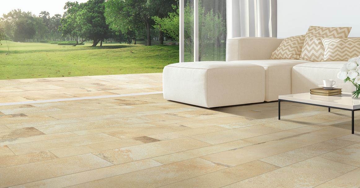 Fliesen aus Keramik in Natursteinoptik Solnhofen römischer Verband